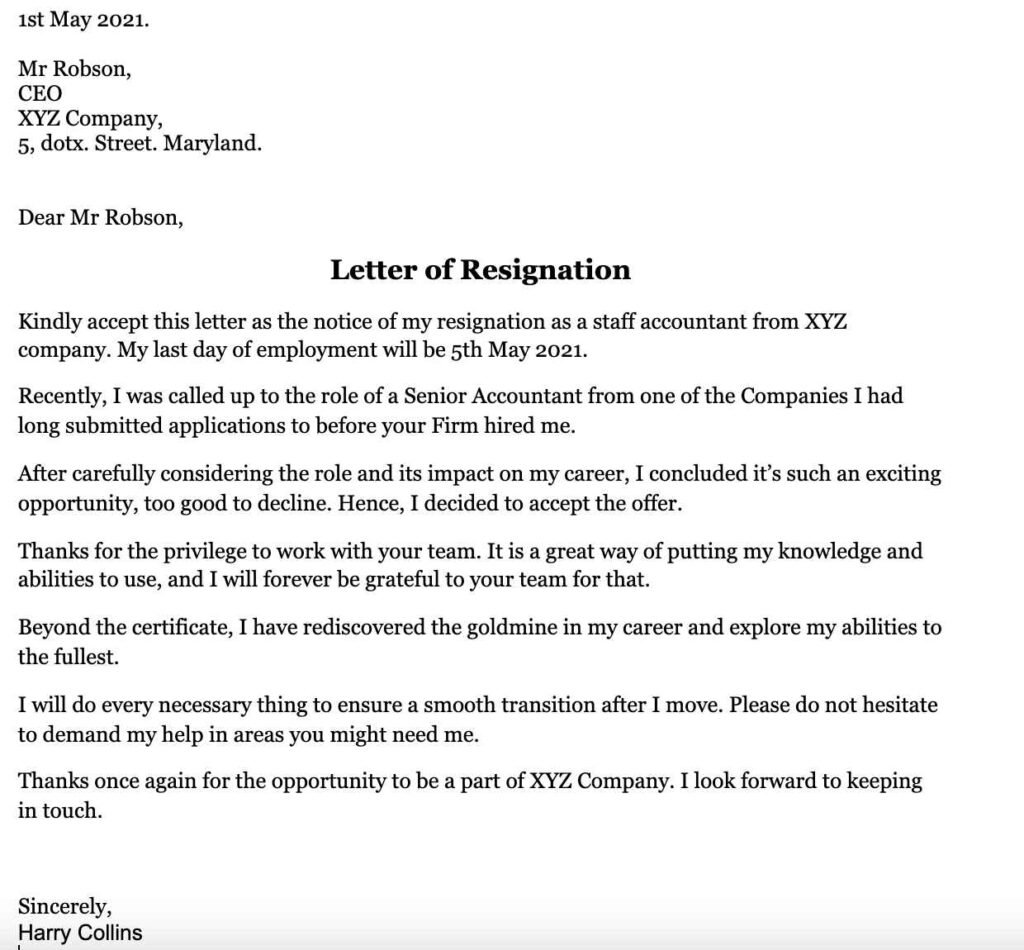 Resignation Letter Reasons